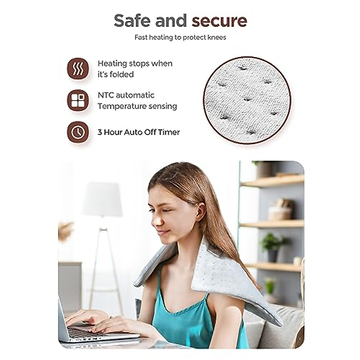 Heating Pad for Back & Cramps Relief,Electric Heat Pad Fast Heat,6 Level Heat Setting,3 Level Timming,Auto Shut Off,Machine Washable,Suitable for Back,Neck,Abdomen Pain Relief(Light Grey, 12'' × 24'')