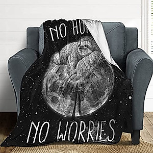 Sleep Sloth On Moon No Hurries No Worries for Boys Adults Room Decor Super Soft Warm Fleece Plush Flannel Blanket Stuff Gift for Adult Kids Men Women 60"X50"