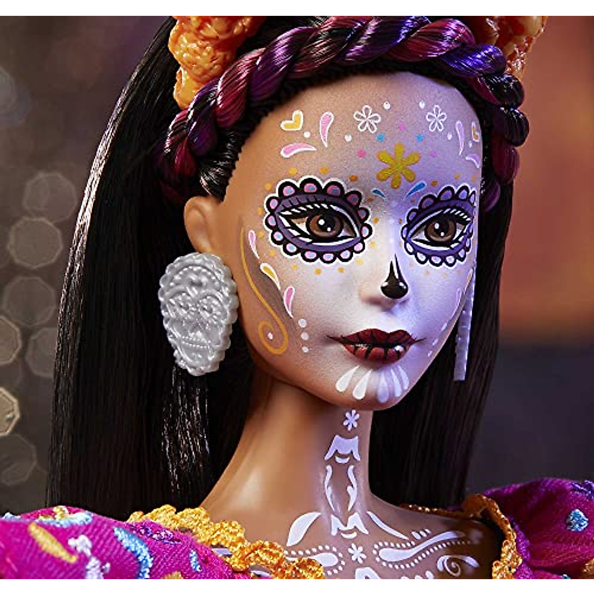 Barbie 2021 Dia De Muertos Doll (11.5-in) Wearing Traditional Embroidered Dress, Flower Crown & Calavera Face Paint, Gift for Collectors