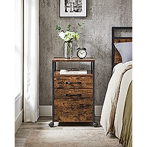 VASAGLE File Cabinet, Mobile Filing Cabinet with Wheels, 2 Drawers, Open Shelf, for A4, Letter Size, Hanging File Folders, Rustic Brown and Black UOFC71X