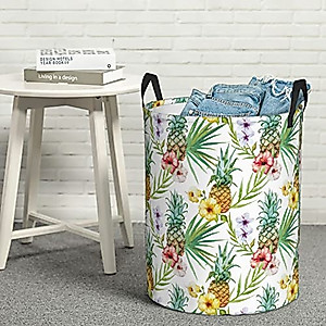 Tropical Pineapple Circular Laundry Hamper Print Hamper Freestanding Laundry Basket Collapsible Laundry Hamper Collapsible Storage Baskets Circular Laundry Clothes Bag With Handles Toy Organizer Medium