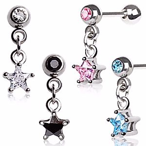 316L Surgical Steel Star Dangle Cartilage Earring (Sold Individually)
