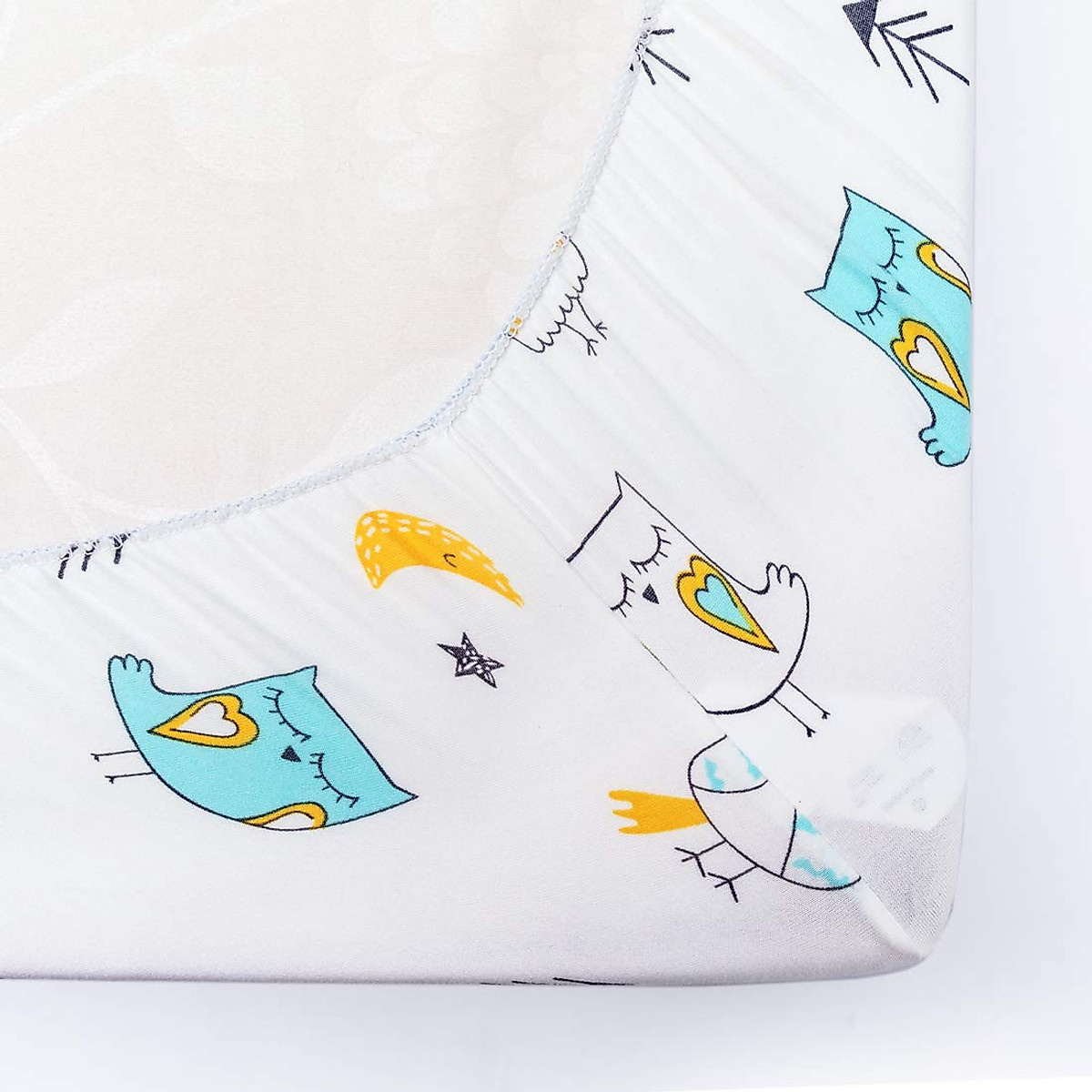 Pack n Play Sheets, BROLEX 2 Pack Mini Crib Sheets,Stretchy Portable Fitted Playard Sheet Set, Convertible Playard Mattress Cover,Ultra Soft Breathable Material,Arrow Owl