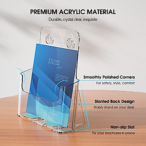 KTRIO Acrylic Brochure Holder 8.5 x 11 inches Plastic Acrylic Literature Holders Clear Flyer Holder Rack Card Holder, Magazine, Pamphlet, Booklet Display Stand Trifold Holder Desk or Wall Mount 2 Pack