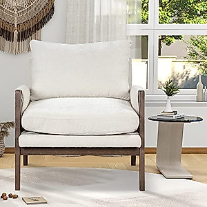 FIQHOME Mid Century Modern, Velvet Upholstered Accent Rubber Wood Frame,Comfy Reading Chair for Bedroom,Single Armchair for Living Room Office Apartment,White