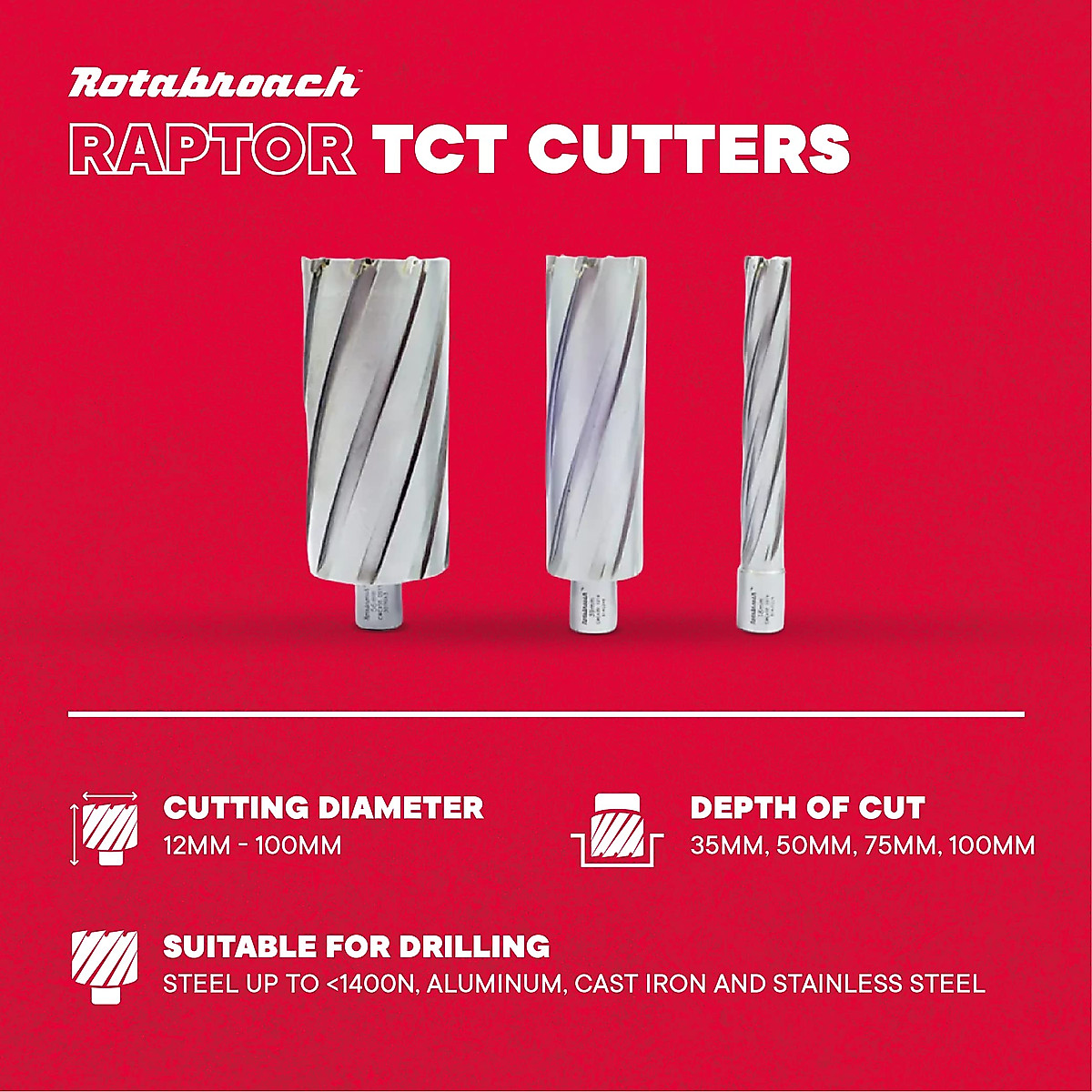 Rotabroach TCT Annular Cutter Set 7pc - RAPK2000 Magnetic Drilling Annular Tungsten Carbide Tipped Steel Cutting Drill Bits 7 Piece Kit 14, 16, 18, 20 & 22mm