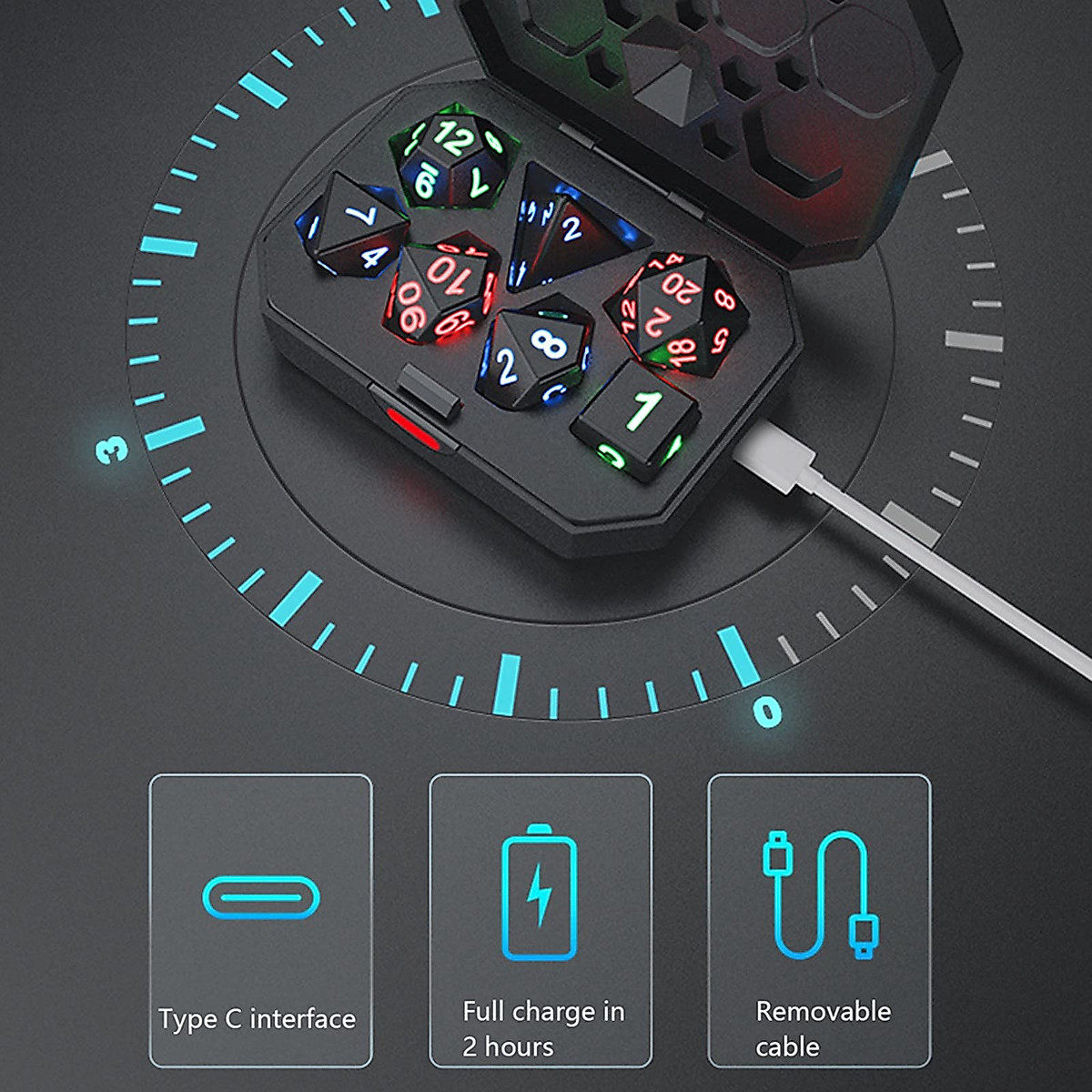 Light Up Dice,DND Dice Rechargeable with Charging Box,7 PCS LED Dice,Dungeons and Dragons Dice Polyhedral Dice Sets for Tabletop Games (Glowing dice)