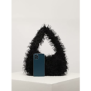 Verdusa Women's Faux Fur Fluffy Hobo Bag Furry Handbag Purse Black one-size