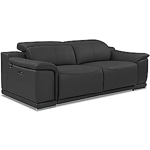 Blackjack Furniture Lorenzo Mid Century Modern Italian Leather Living Room Power Reclining, Sofa, 86", Dark Gray