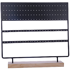 Sooyee Metal Earring Holder and Jewelry Organizer,Jewelry Rack Display Classic Stand with Wood Base Tray,6 Layer 144 Holes for Hanging Earrings Piercings,Ear Stud,Black