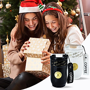 14oz Insulated Travel Tumblers with Lid and Straw, 2 Pack Travel Coffee Mug Stainless Steel Vacuum Thermos Cup, Leak Proof Reusable Cute Coffee Tumbler for Iced and Hot Drinks