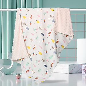 ARYIKUM Minky Baby Blanket Quilt,Lightweight Warm Baby Girls Blanket with Dotted Backing &Zipper,Baby Crib Comforter Toddler Quilt,Nursery, Stroller Blanket.(43x60 Inch,Zipper)