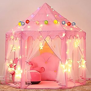 Senodeer Princess Castle Play Tent for Girls with Large Star Lights, Kids Toys Playhouse Gift Idea for Little Girls Indoor and Outdoor Games, Pink