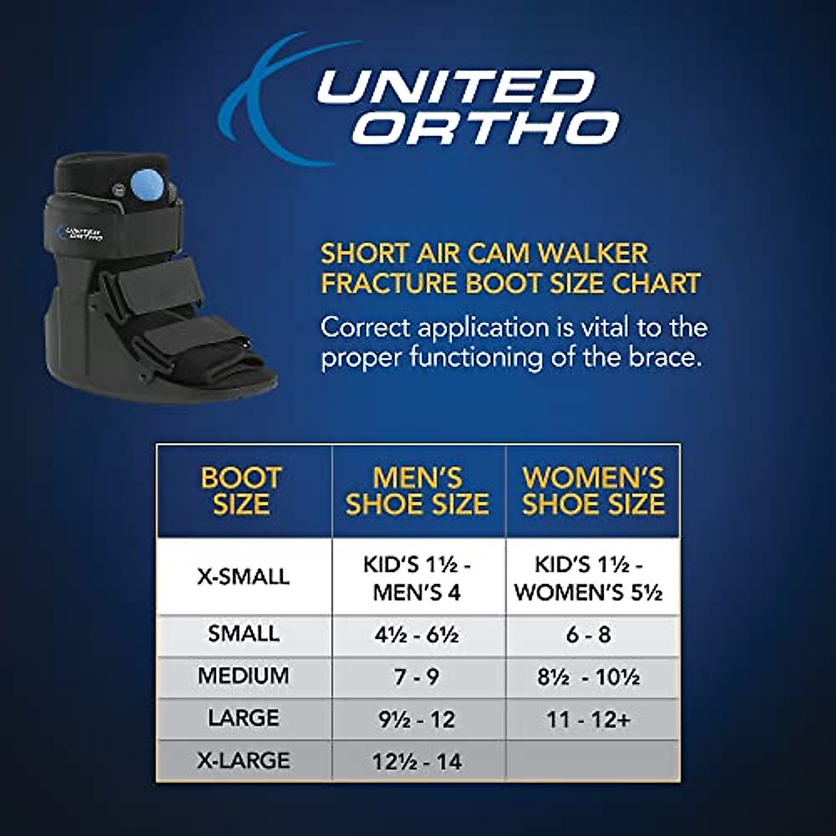 United Ortho Short Air Cam Walker Fracture Boot, Fits Left or Right, Extra Small, Black