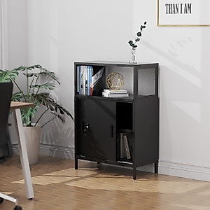Warmiehomy Metal Lateral File Cabinet with Sliding Locking Doors and Adjustable Shelf Black Filing Storage Cabinet for Home Office