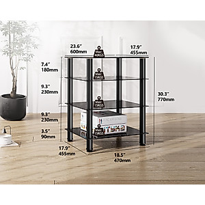 Fitueyes 4-Tier Media Stand Audio/Video Component Cabinet with Glass Shelf for/Apple Tv/Xbox One/ps4 AS406001GB