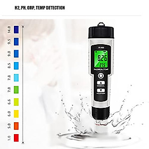 Digital Water Quality Tester, Four Functions in One, Pen Shaped Design, Detachable Design, LCD Digital Display for Measuring PH, ORP, H2 Hydrogen Content and Temperature Value