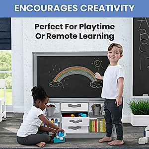 Delta Children at-Home Artist Center - Deluxe Double-Sided Easel and Storage Unit, Grey