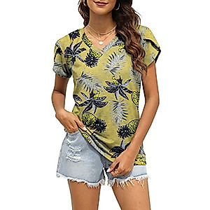 NANYUAYA Womens Summer Tops 2023 V Neck Floral Print Casual Tees Petal Sleeve Tunics T Shirts