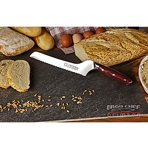 Ergo Chef Crimson Series Serrated Offset Bread & Deli Knife, 8-inch - Forged German X50CrMoV15 High-Carbon Stainless Steel - G10 Handle