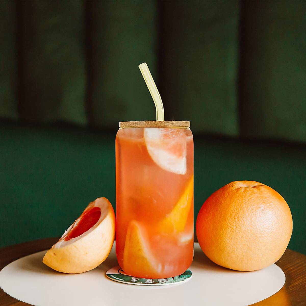 Kichvoe Glass Cups with Wood Lids and Straws 500ml Wide Mouth Drinking Mason Glass Tumbler Reusable Beer Cans Glasses Iced Coffee Glass Juice Bo Ba Cup Milk Cup for Home Office--Blue