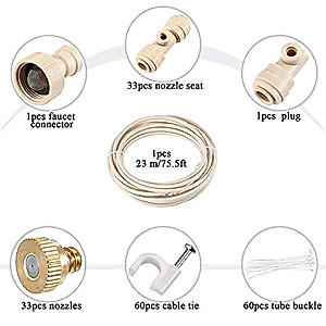 Misting Cooling System Including Outdoor Mist Cooling System Misting Line, Nozzle Seat, Nozzles, Faucet Connector, Plug, Cable Tie and Buckle for Patio Lawn Garden Greenhouse Home (23 m/ 75.5 Feet)