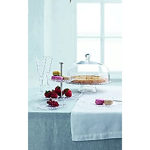 Nachtmann Bossa Nova Collection Crystal glass Chip & Dip/Cake Plate with Dome, use as a Cake Stand, or Serving Platter with Attached Bowl, clear glass Round, 12.5-Inch, Dishwasher Safe