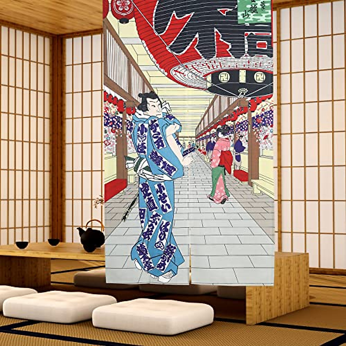 Moslovstar Japanese Noren Door Curtain Ukiyo-e Senso-ji Asakusa Tokyo Doorway Curtain Bistro Kitchen Restaurant Decor, 33.5" W x 59.1" L
