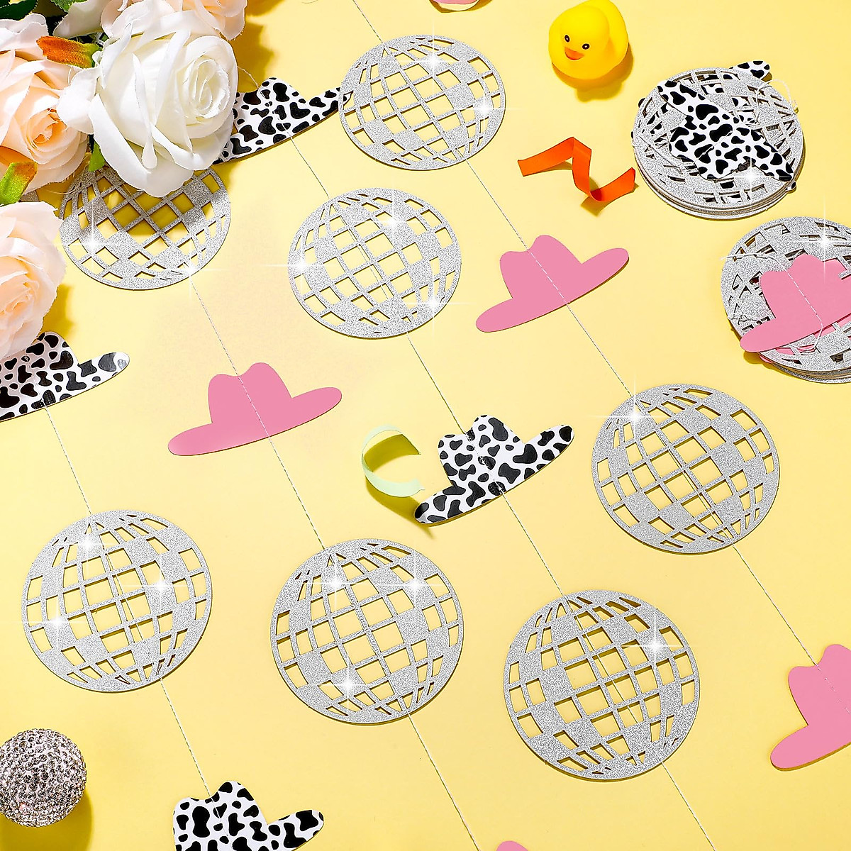Peryiter 8 Pcs Cowgirl Bachelorette Party Decorations Glitter Cowgirl Disco Ball Garland String Western Cowgirl Party Hanging Decorations Cow Girls Hanging Swirls Whirl Streamers for Birthday Supplies
