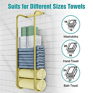 Towel Rack Wall Mounted, Bathroom Towel Storage, Stainless Steel Towel Racks for Bathroom, Bath Towel Holder Organizer for Folded Large Towel Washcloths, Easy to Install, Silver