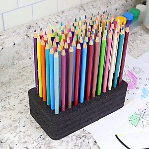 Polar Whale Colored Pencil Desk Stand Organizer Compatible with Crayola and Others Design Storage Tray Supply Non-Scratch Non-Rattle Washable Durable Black Foam Holds 72