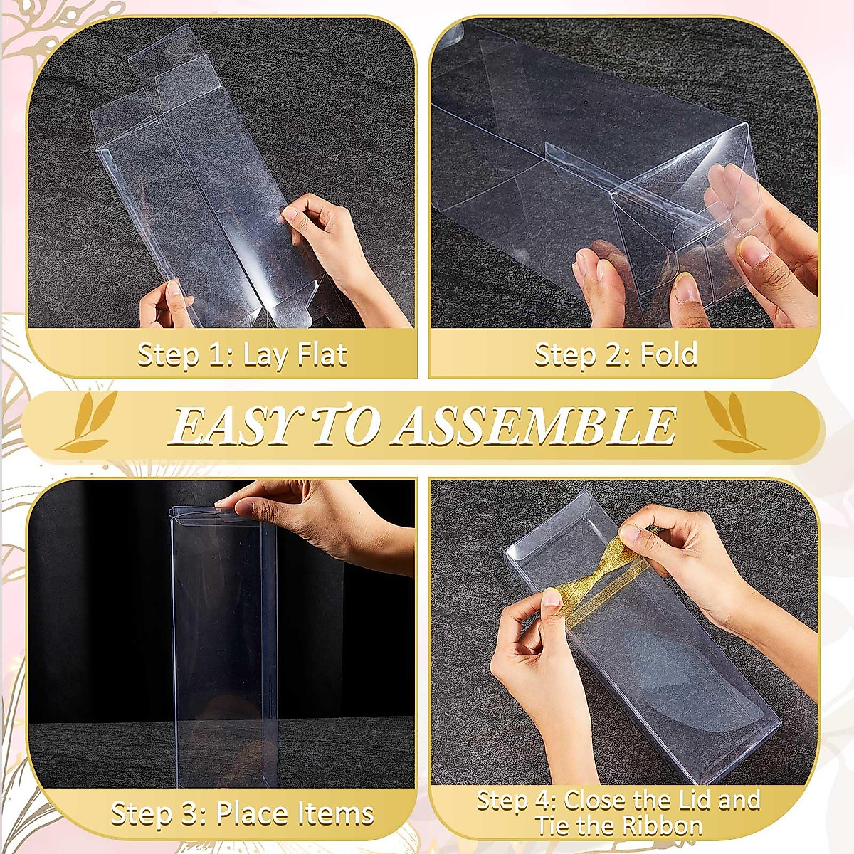 Beeveer 50 Pcs Mug Gift Boxes Clear Tumblers Packaging Box with Ribbon for Sublimation Tumblers Compatible with Stanley 11oz 12oz 15oz 20oz 30oz 40oz(3.3 x 3.3 x 9.8 Inch)