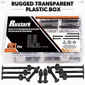 Rustark 121 Pcs Baby Bed Crib Screws Bolts Nuts Assortment Set M6 Hex Socket Head Cap Screws, Barrel Bolt Nuts Hardware Replacement Kit for Furniture Cots Beds Crib and Chairs (40mm-80mm)