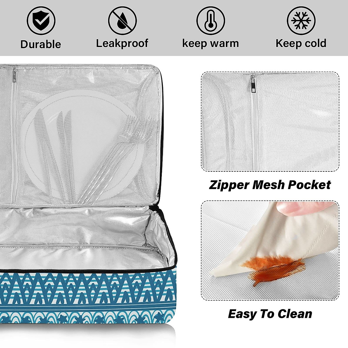 NFMILI Casserole Carrier for Hot and Cold Tribal Whale Turtle Print, Insulated Food Delivery Bag Reusable Warmer Carrier Bag with Inner Pocket Aesthetic Print 15.75×11.81×3.94 inch