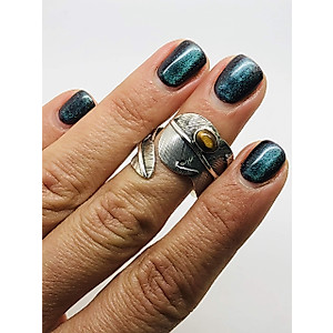 Koral Jewelry Tiger Eye Adjustable Tribal Feather Ring 925 Sterling Silver Gipsy Boho Chic (8)