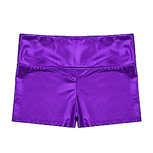 easyforever Girls Shiny Metallic Dance Booty Shorts Gymnastics Athletic Yoga Shorts Ballet Dance Hot Pants Bottoms Purple 6 Years