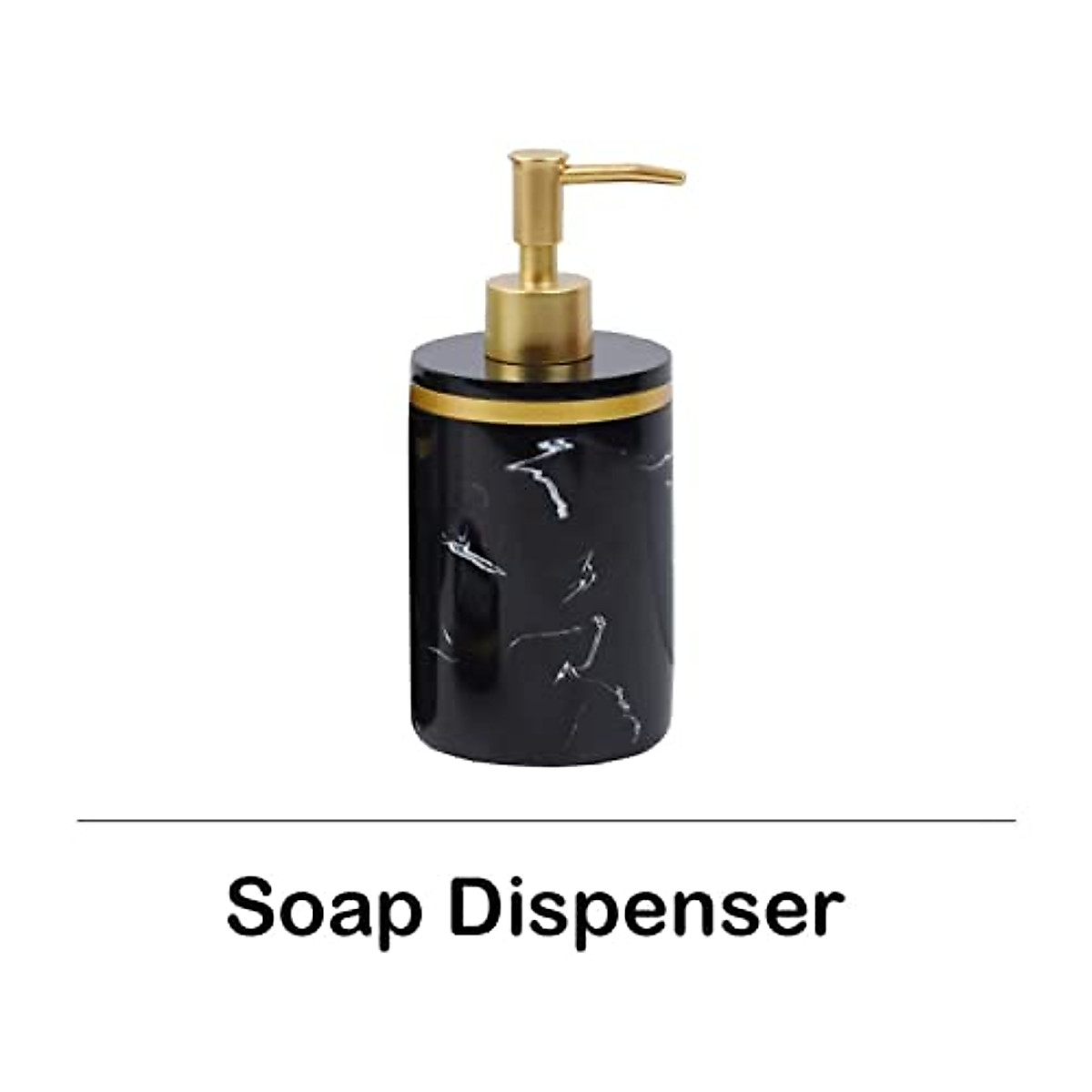 5-Piece Bathroom Counter Top Accessory Set - Dispenser for Liquid Soap or Lotion, Soap Dish, 2 Tumblers and Toothbrush Holder, Marble Pattern Resin (Classic Black)