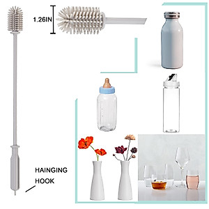 Obsoorth Silicone Bottle Brush Extra Long Handle Food Grade 360 Rotating Glassware Cleaner for Washing Baby Nipple, Narrow Neck Containers (15", Gray)