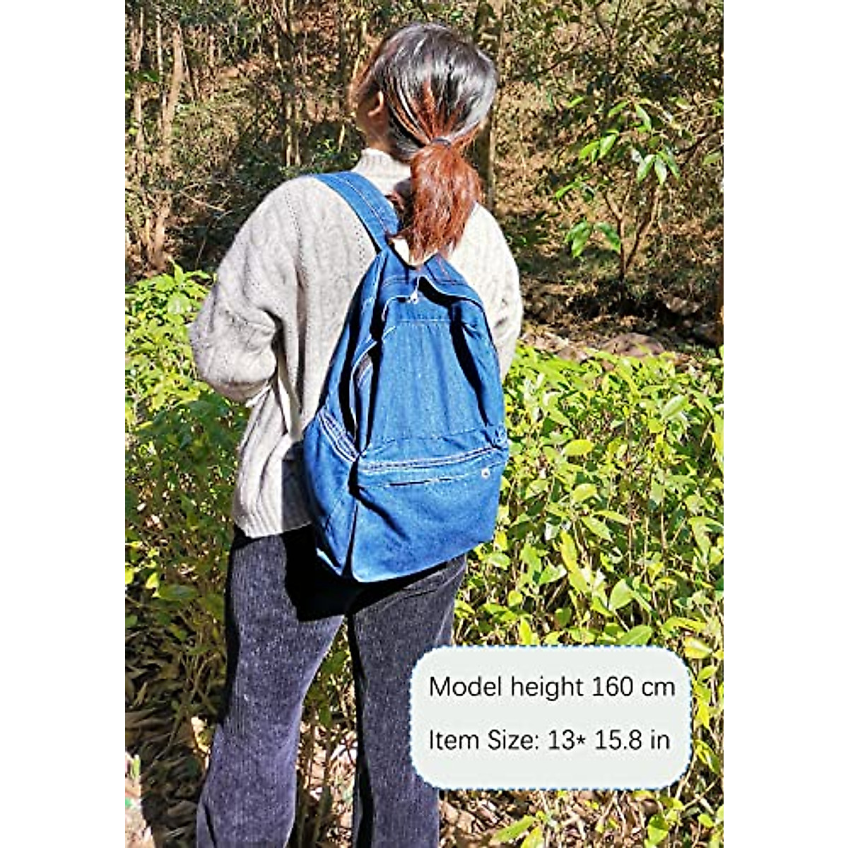 YunZh Denim Backpack Casual Style Lightweight Jeans Backpacks Classic Retro Travel Daypack