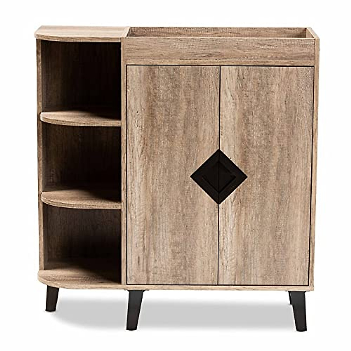 BOWERY HILL Modern Oak Finished Wood 2-Door Shoe Cabinet with Open Shelves