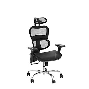 Ergonomic Office Chair, High Back Mesh Chair Computer Desk Chair with Lumbar Support and 3D Adjustable Headrest and Armrests for Home Office, Conference Room, Reception Room, Gaming Room (Dark Black)