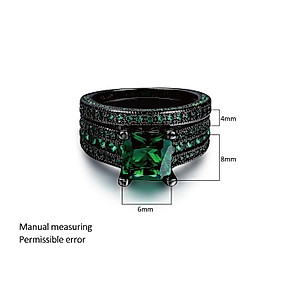 Fashion jewelry Black Gold Plated Green Or Blue CZ Eternity Band Ring Set For Her And Him (Black Gold-Green, 8)