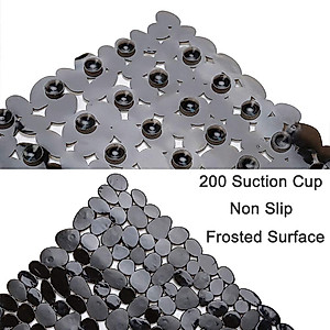 Non-Slip Pebble Bathtub Mat Black 16 W x 35 L Inches (for Smooth/Non-Textured Tubs Only) Safe Shower Mat with Drain Holes, Suction Cups for Bathroom