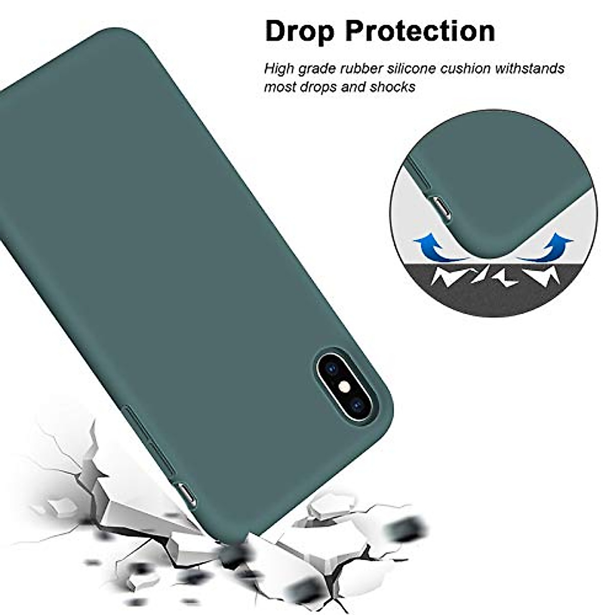 iPhone Xs Max Case, Anuck Soft Silicone Gel Rubber Bumper Case Anti-Scratch Microfiber Lining Hard Shell Shockproof Full-Body Protective Case Cover for Apple iPhone Xs Max 6.5" 2018 - Pine Green