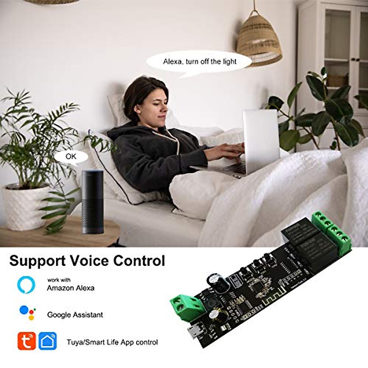 2 Channel WiFi Momentary Inching Relay Self-Locking Switch Module Smart Life/Tuya APP Control WiFi Relay Module for Garage Door Opener, DC 7-32V WiFi Relay Switch Compatible with Alexa Goolge Home