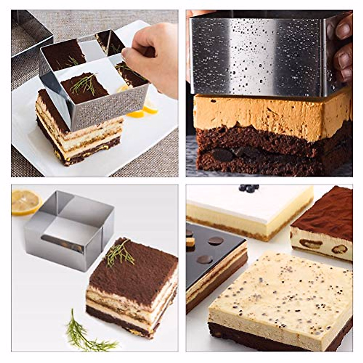 UPKOCH 3 pcs Stainless Steel Mousse Rings Set Square Mousse Cake Cutter Ring Mold Dessert Ring Pastry Mould Baking Tool for Cake Shop Home