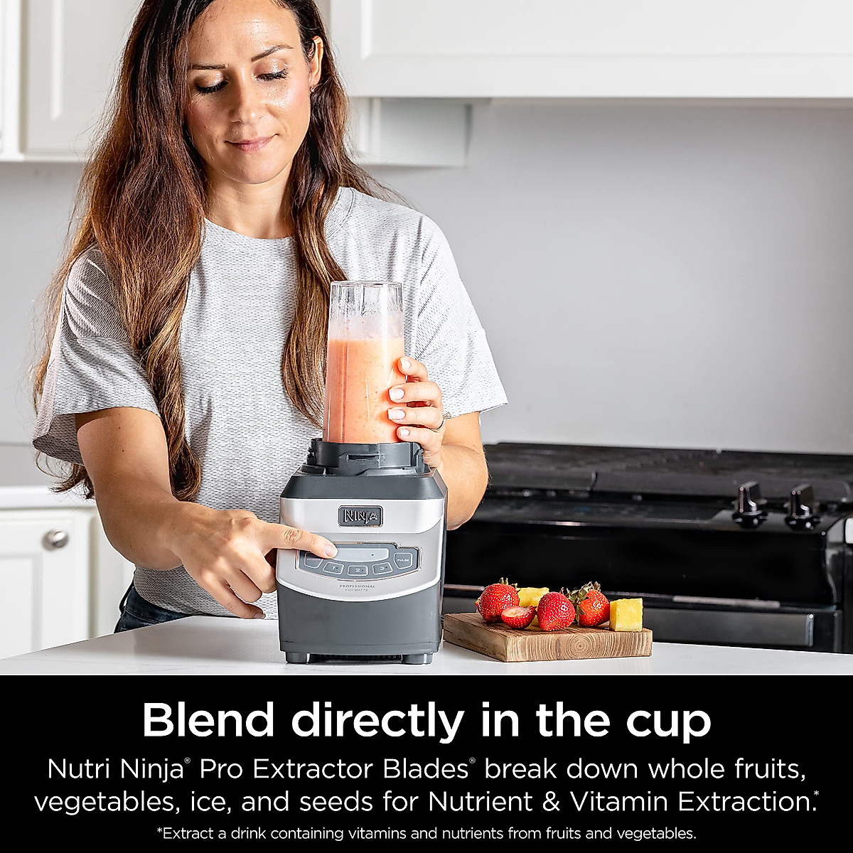 Ninja BL660 Professional Compact Smoothie & Food Processing Blender, 1100-Watts, 3 Functions for Frozen Drinks, Smoothies, Sauces, & More, 72-oz.* Pitcher, (2) 16-oz. To-Go Cups & Spout Lids, Gray