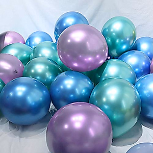 BALONAR 3.2g 12Inch 90pcs Metallic Chrome Balloon in Blue Green and Purple for Wedding Birthday Party Decoration (Blue Green Purple)