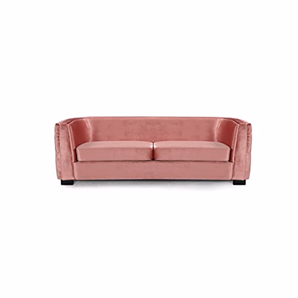 Iconic Home Saratov Sofa Velvet Upholstered Button Tufted Curved Shelter Arm Design Espresso Finished Wood Legs Modern Transitional Blush