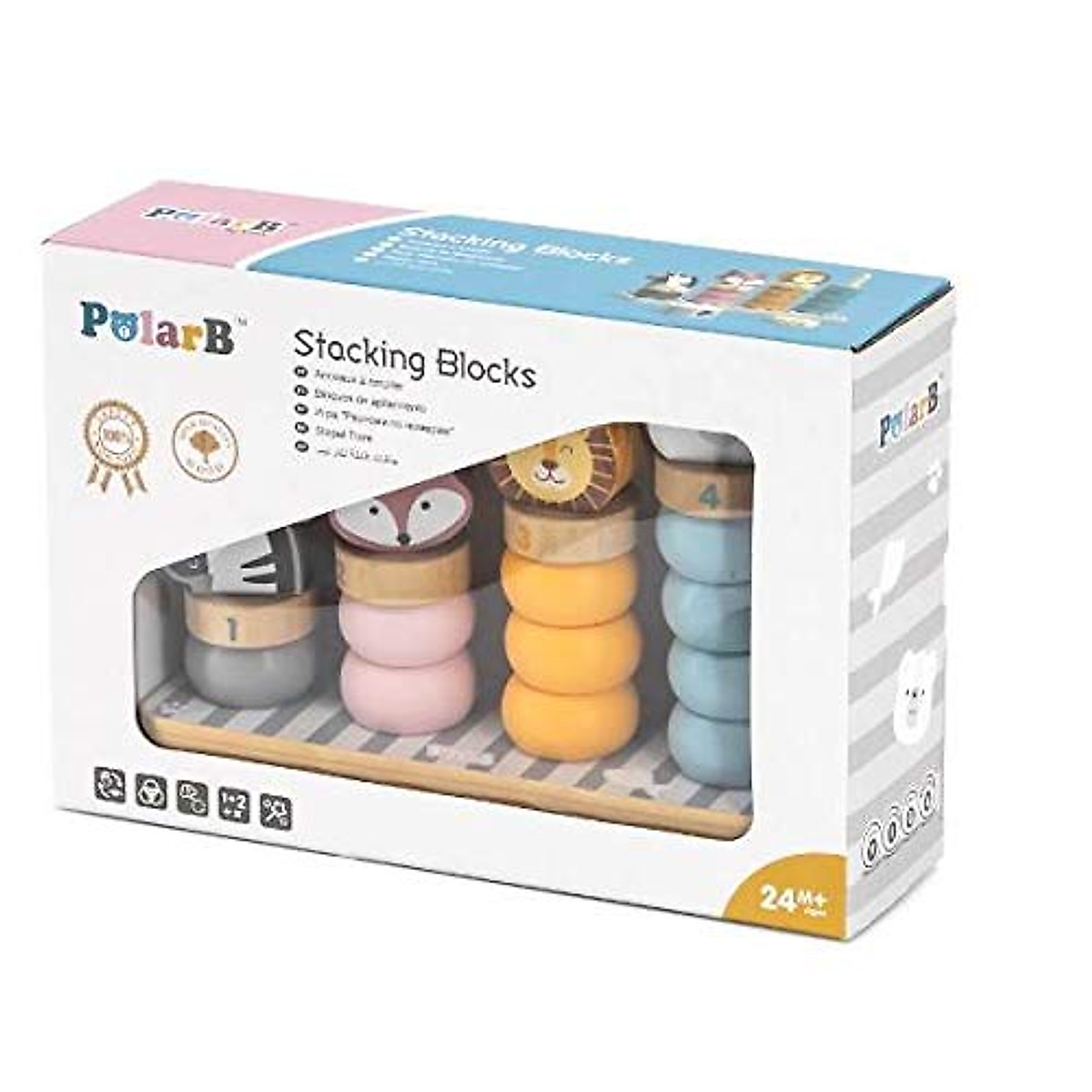 moderngenic Geometric Wooden Animal Stacker, Stacking & Nesting Educational Stacking Tower with Rings and Animals for Toddlers